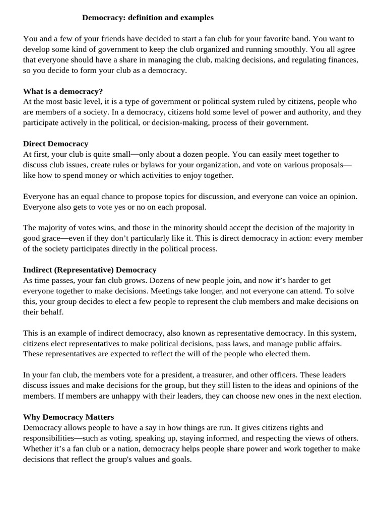 Democracy - Definition and Examples | PDF | Democracy | Political ...