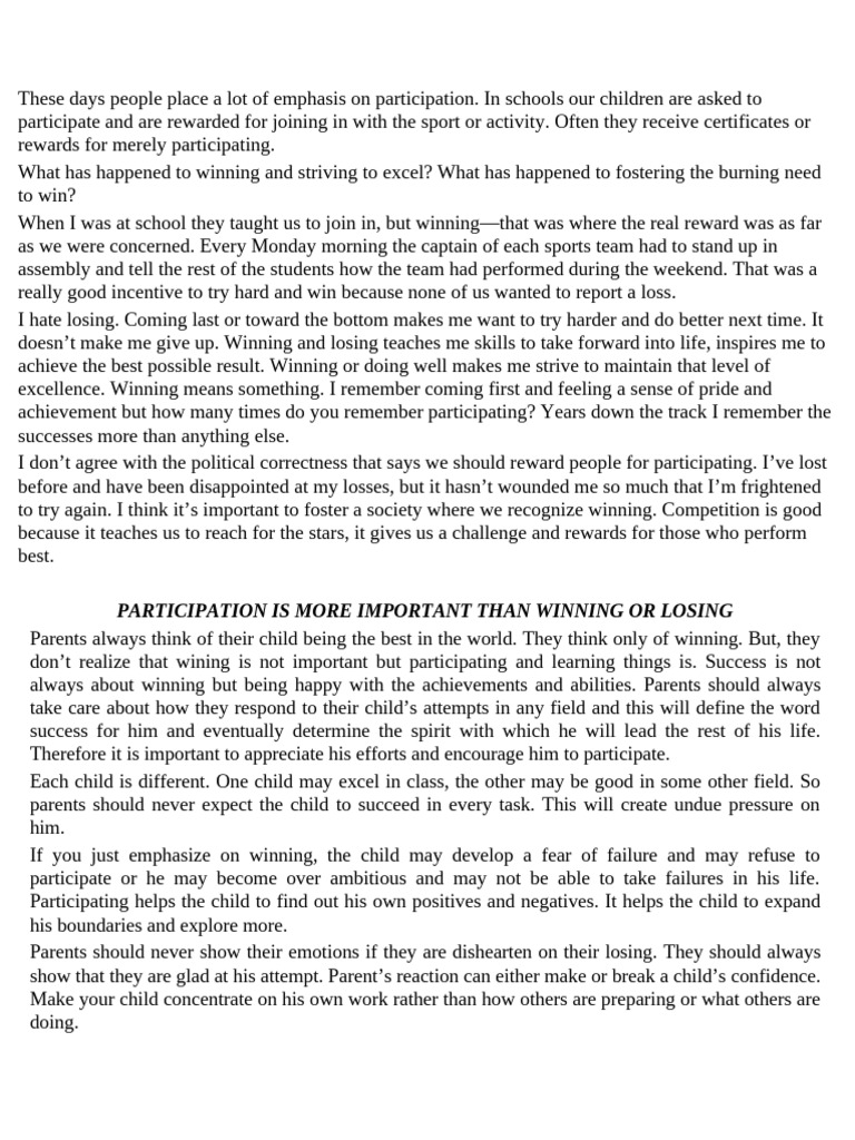 Importance of Participation Over Winning | PDF | Learning ...