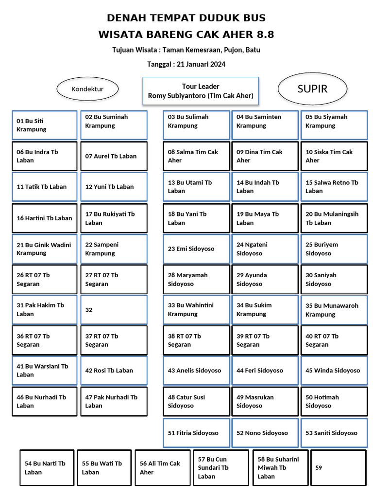 DENAH TEMPAT DUDUK BUS PARAWISATA SEAT 59 Fix | PDF
