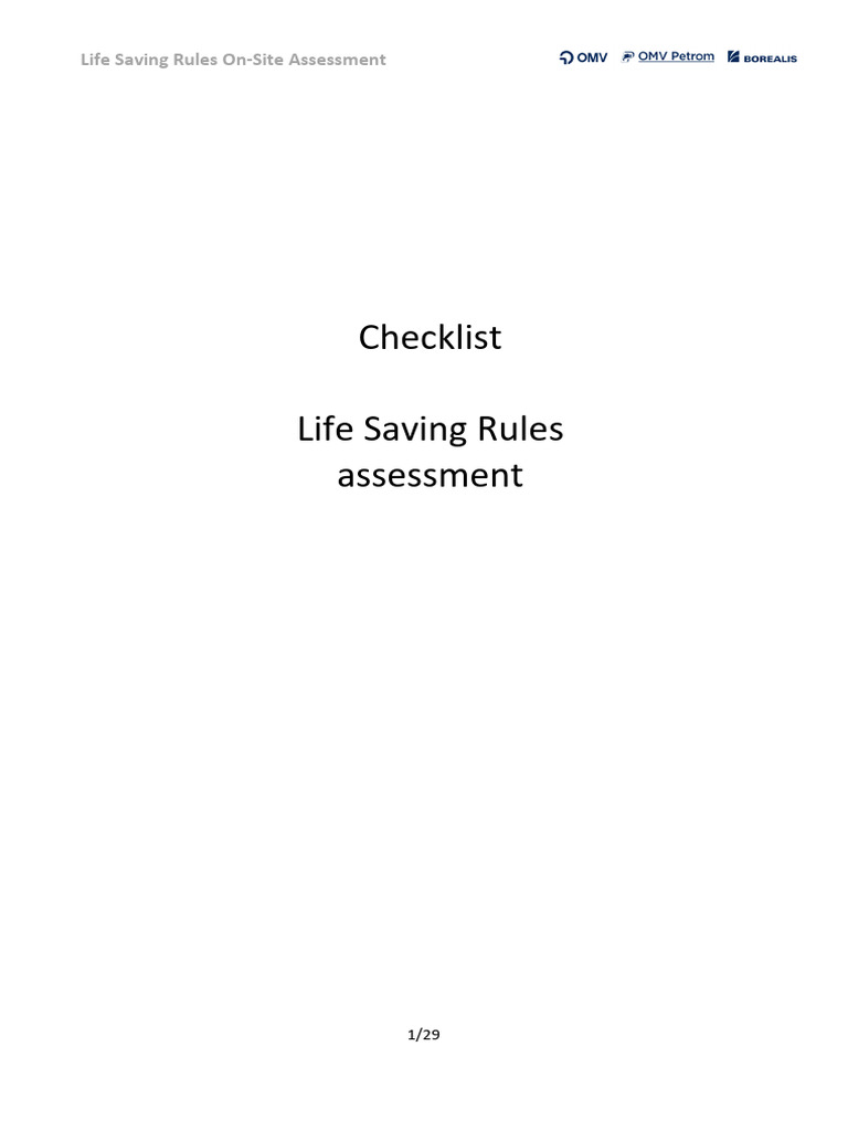 LSR Assessment Checklist - On Site | PDF | Seat Belt | Risk