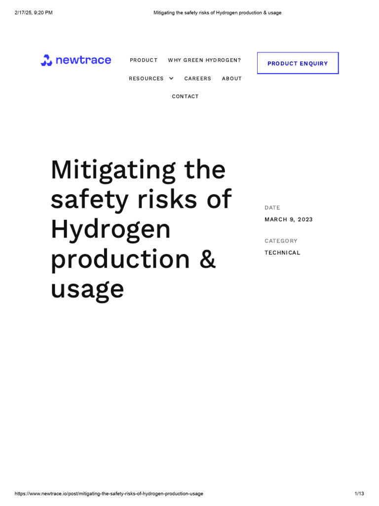 Mitigating The Safety Risks of Hydrogen Production & Usage | PDF ...
