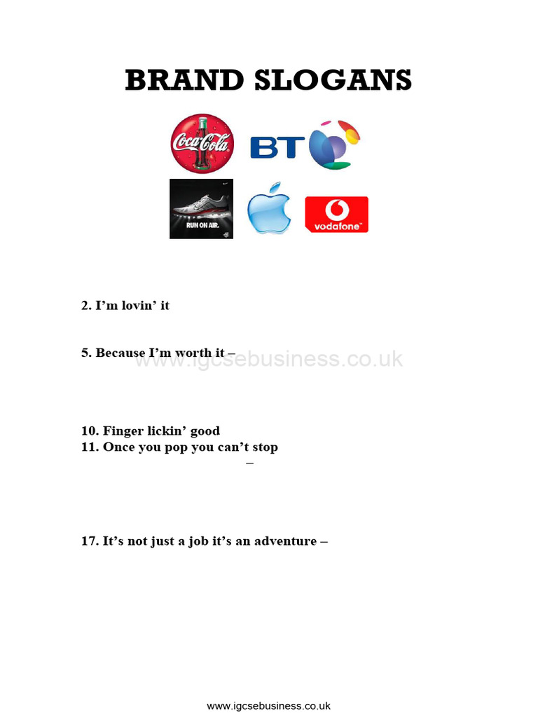UK Brand Slogans Identification Quiz | PDF