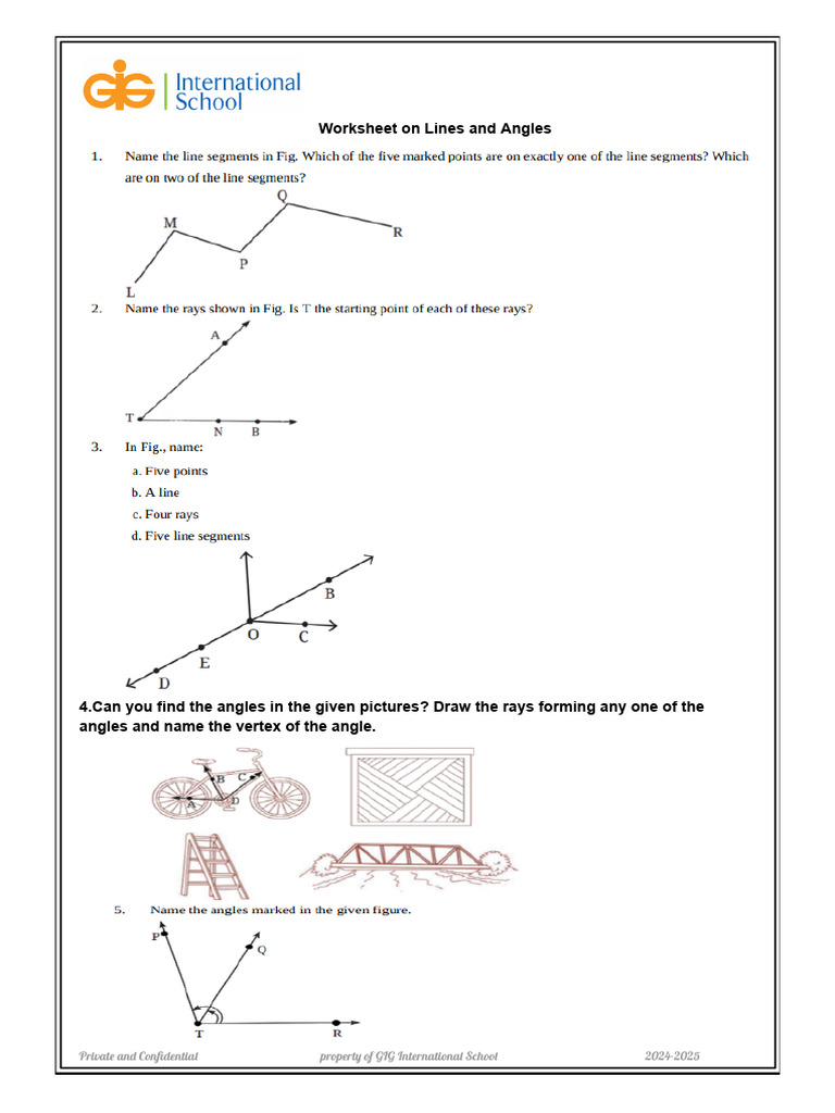 Worksheet On Lines and Angles | PDF