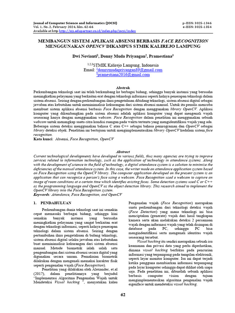 Membangun Sistem Aplikasi Absensi Berbasis Face Recognition Menggunakan Opencv Dikampus Stmik ...