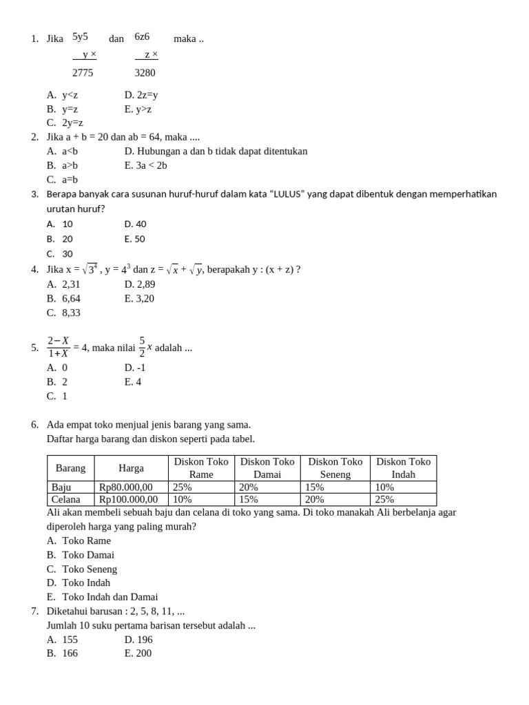LATIHAN PENALARAN NUMERIK 1 | PDF