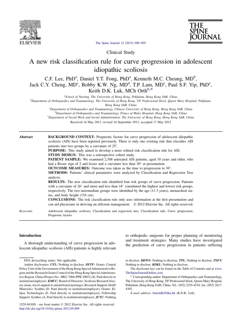 A New Risk Classification Rule For Curve Progression in ...