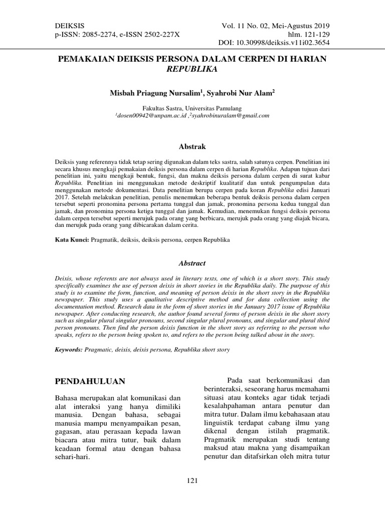 Pemakaian Deiksis Persona Dalam Cerpen D | PDF