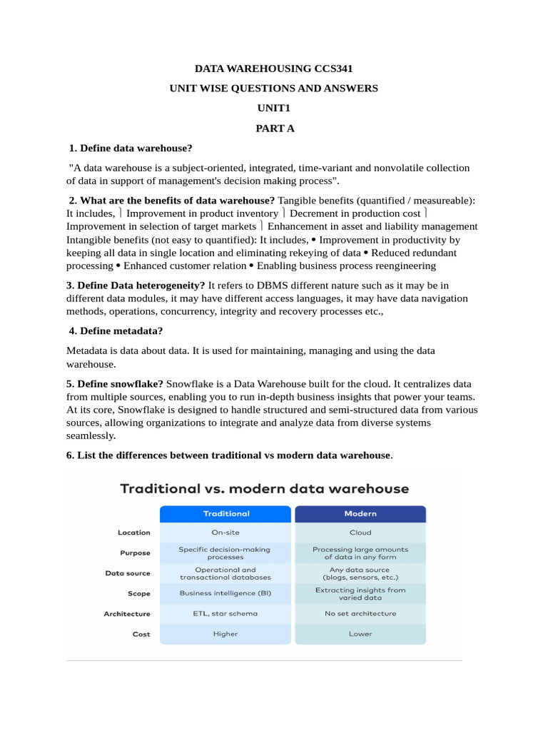 DW PART A | PDF | Data Warehouse | Databases