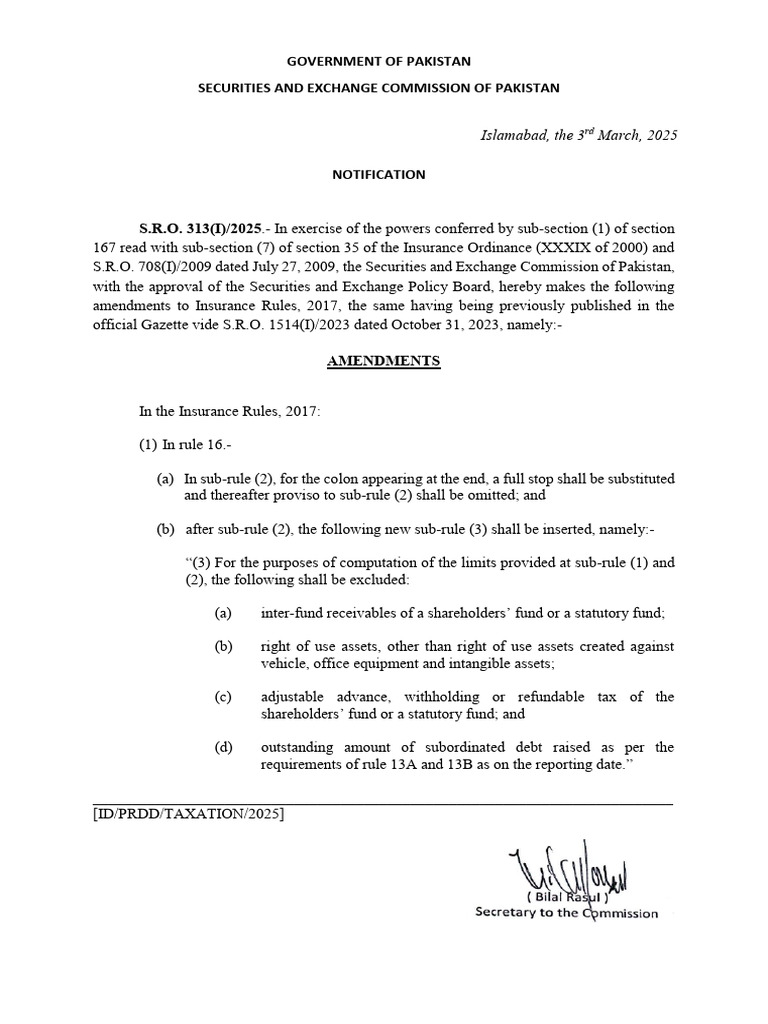 SRO 313 I 2025 Notification Amendments To Insurance Rules 2017 Withholding Tax | PDF