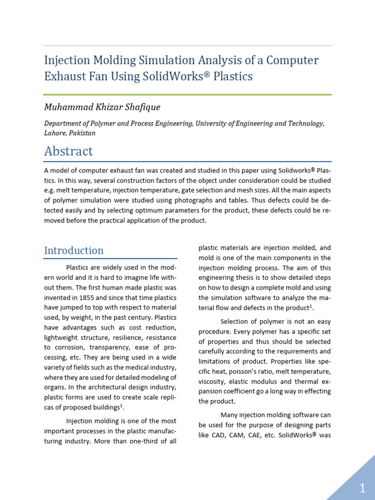 SolidWorks Injection Molding Analysis | PDF | Simulation | Plastic