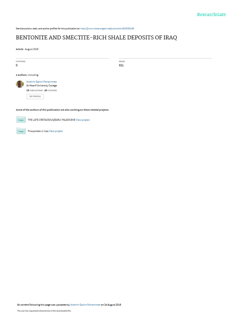 Bentonite and Smectite-Rich Shale Deposits of Iraq | PDF | Minerals ...