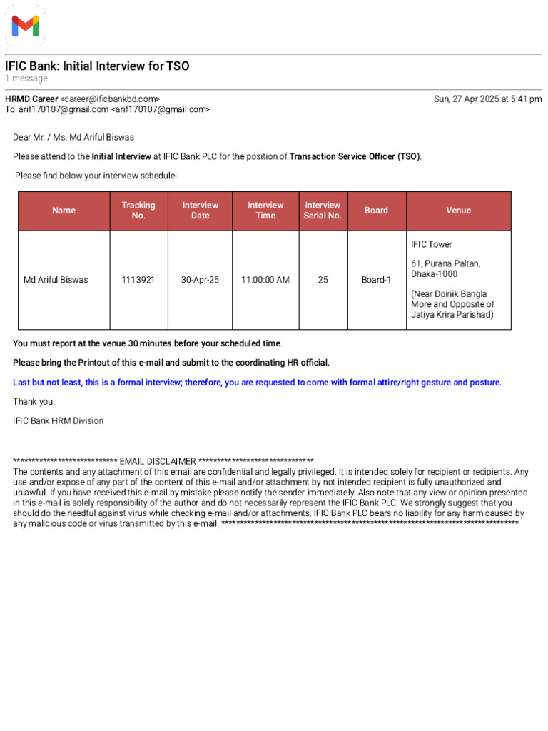 Gmail - IfIC Bank - Initial Interview For TSO | PDF | Cyberwarfare | Security