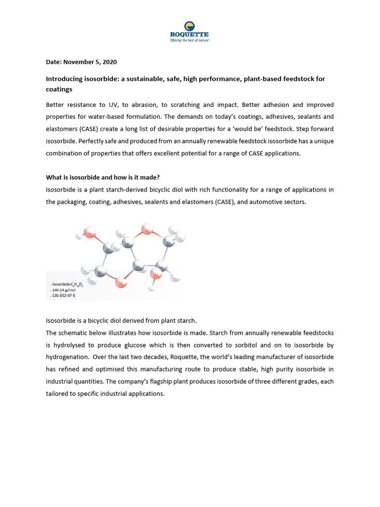 Isosorbide: Sustainable Feedstock for CASE | PDF | Epoxy | Materials ...
