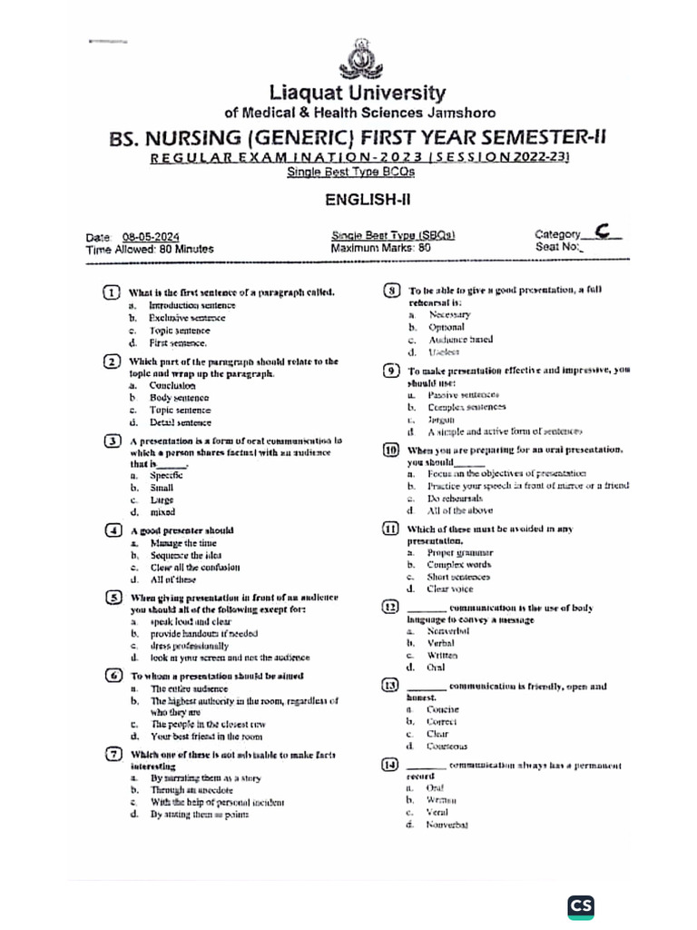 English Paper 2nd Semester 2k24 | PDF