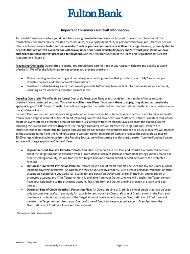 Consumer Overdraft Information | PDF | Overdraft | Credit Card