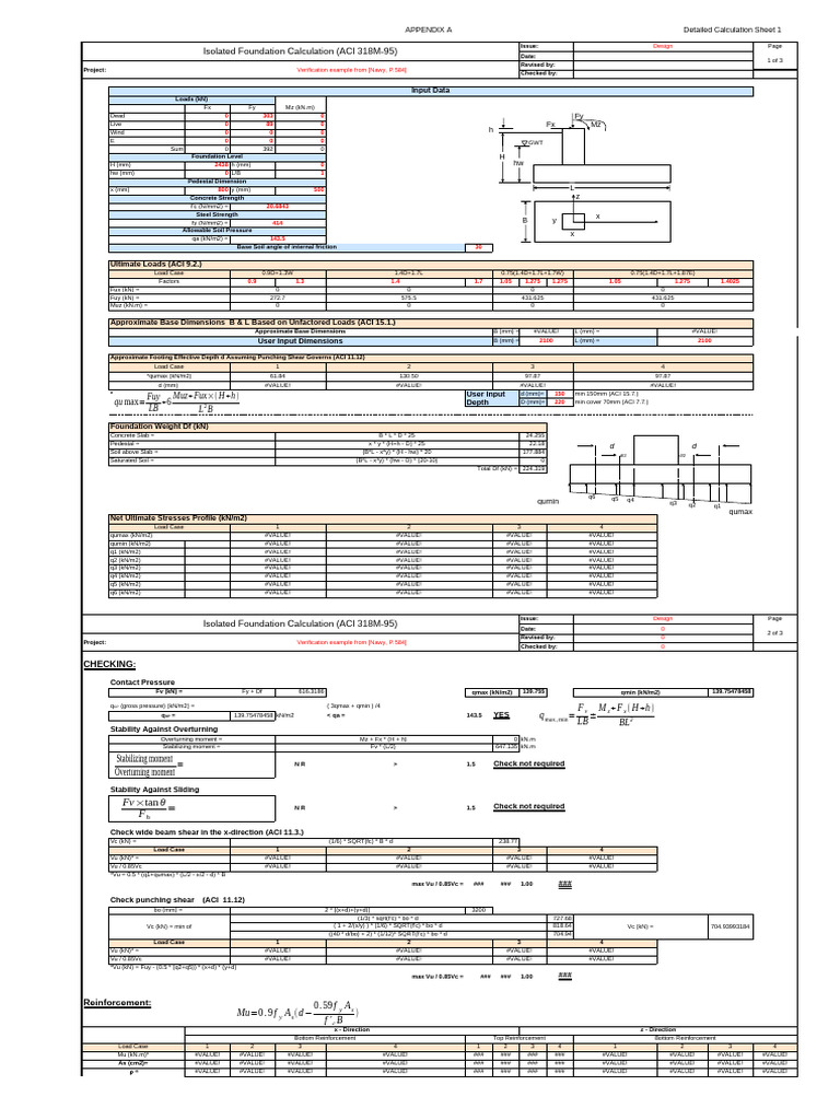 Single Footing - Isolated Foundation Calculation (ACI 318M-95) - SI ...