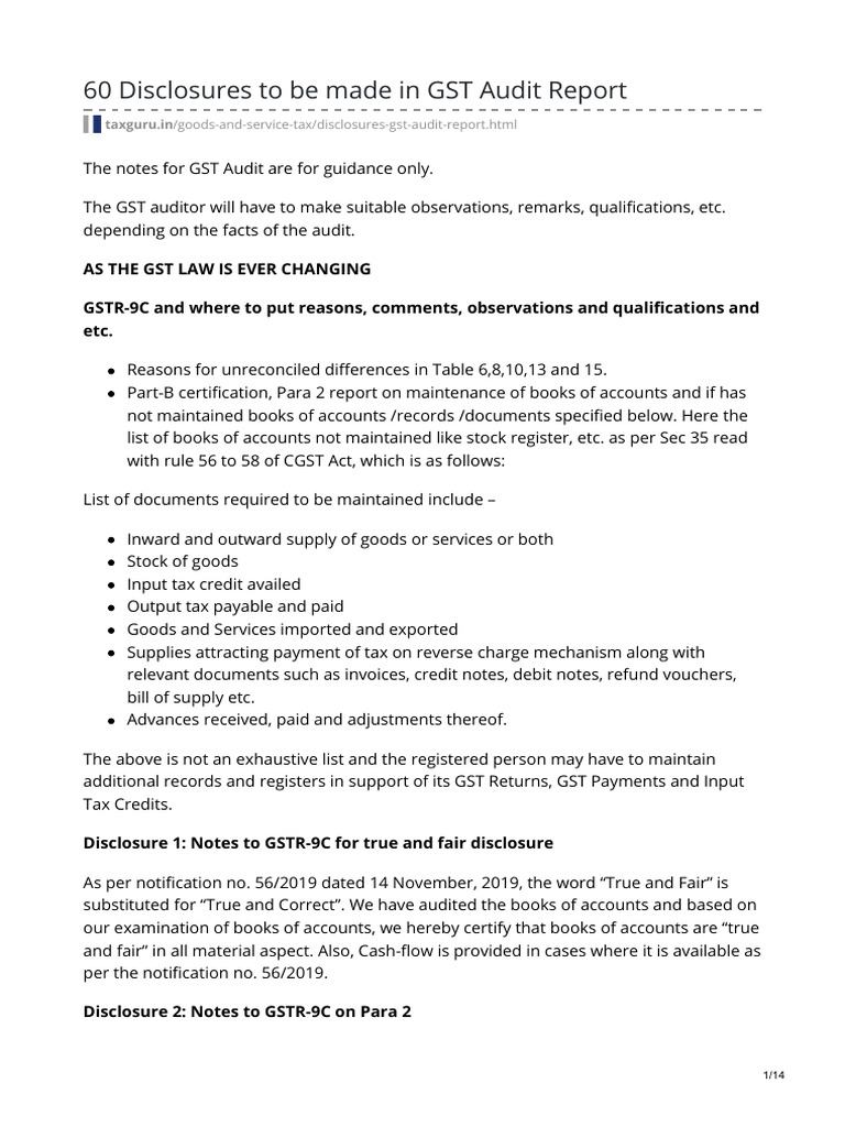 60 Key Disclosures for GST Audit Report | PDF | Audit | Taxes