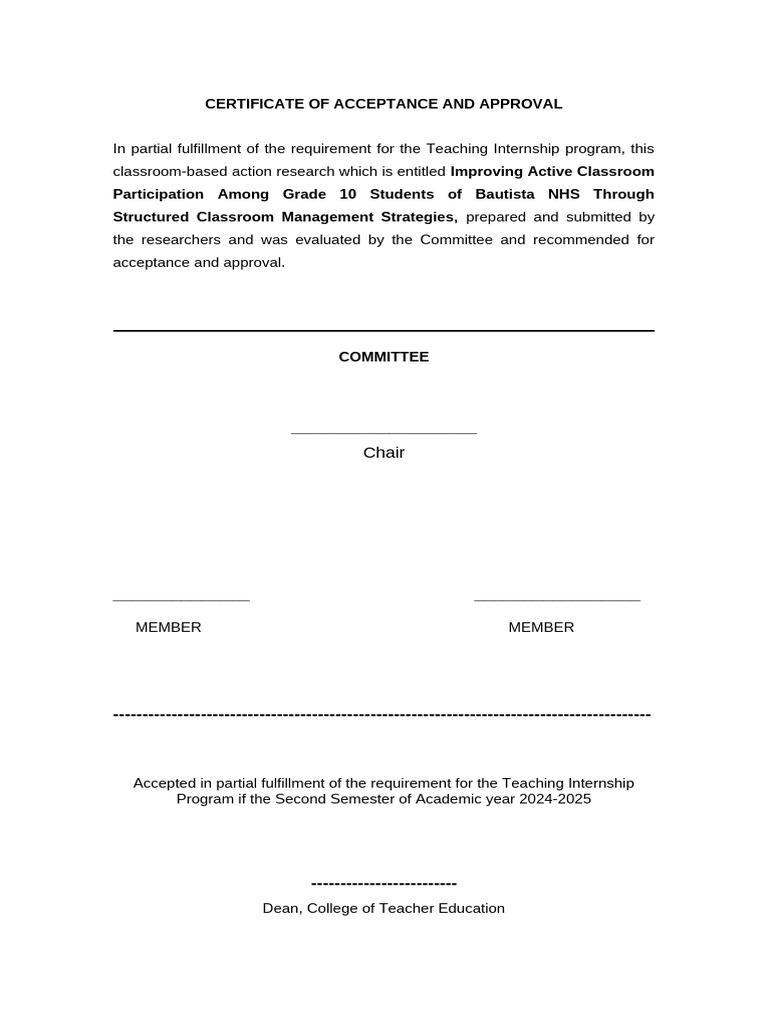 Certificate of Accep & Appro - Dedication | PDF