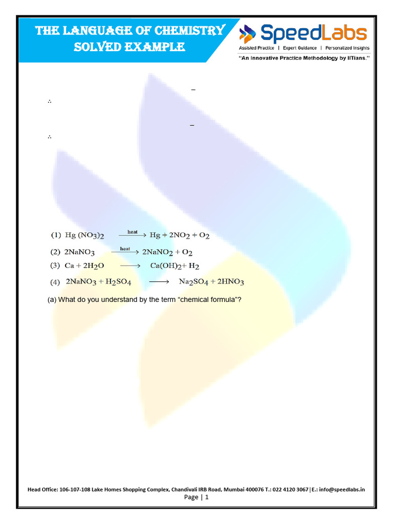 Language of Chemistry - Solved Examples - Solved Example - ICSE | PDF ...