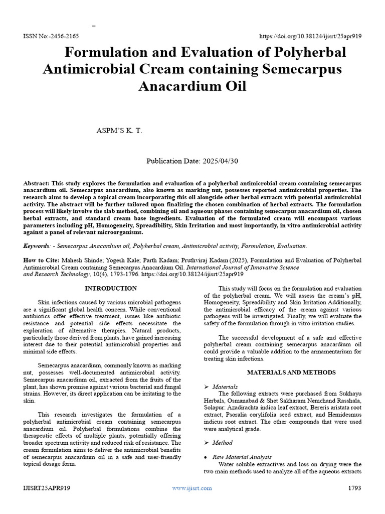 Formulation and Evaluation of Polyherbal Antimicrobial Cream Containing ...