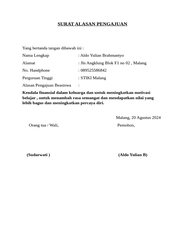 Surat Alasan Pengajuan | PDF