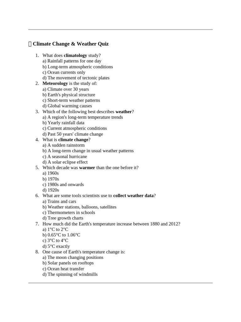 Climate Change Greenhouse Quiz | PDF | Greenhouse Effect | Climate