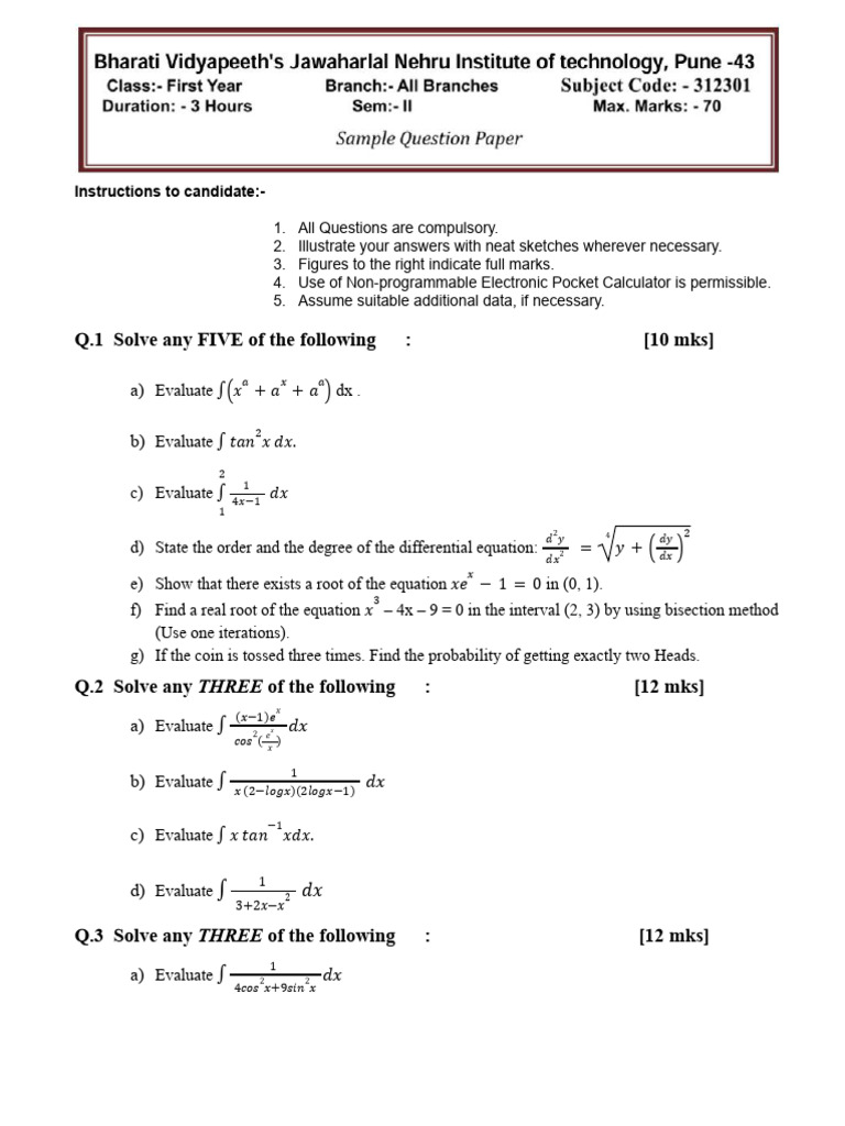 3.sample QP - AMS-312301 PDF | PDF | Mathematical Objects | Mathematics Of Computing