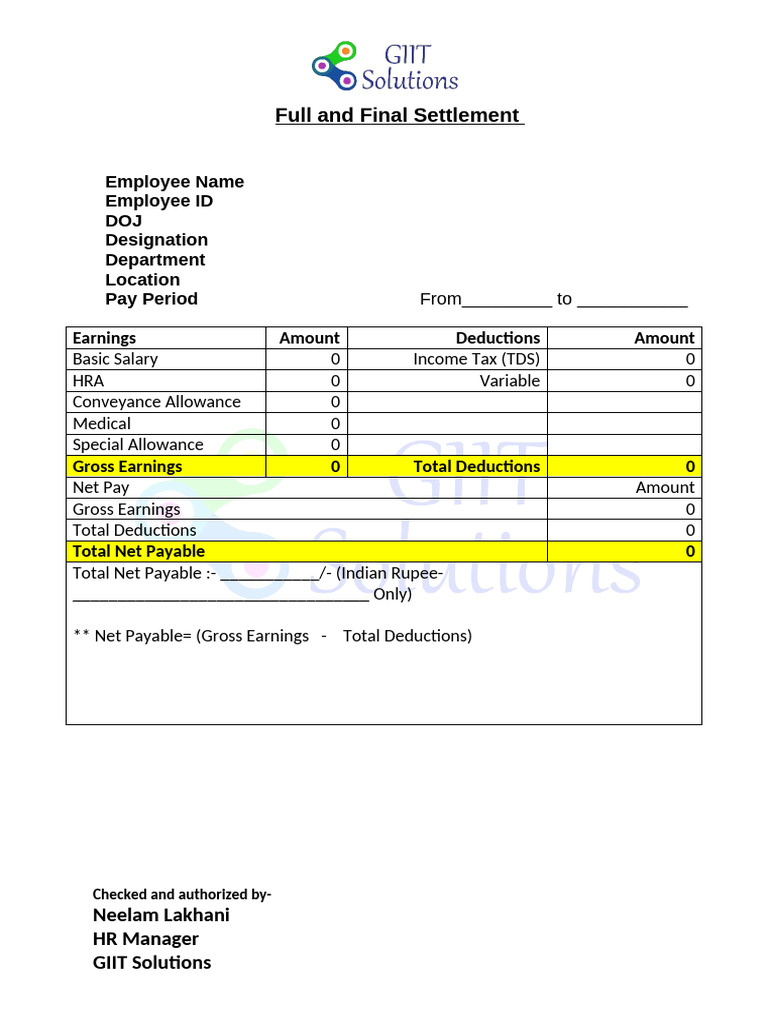 Full and Final Settlement - GIIT Solutions | PDF