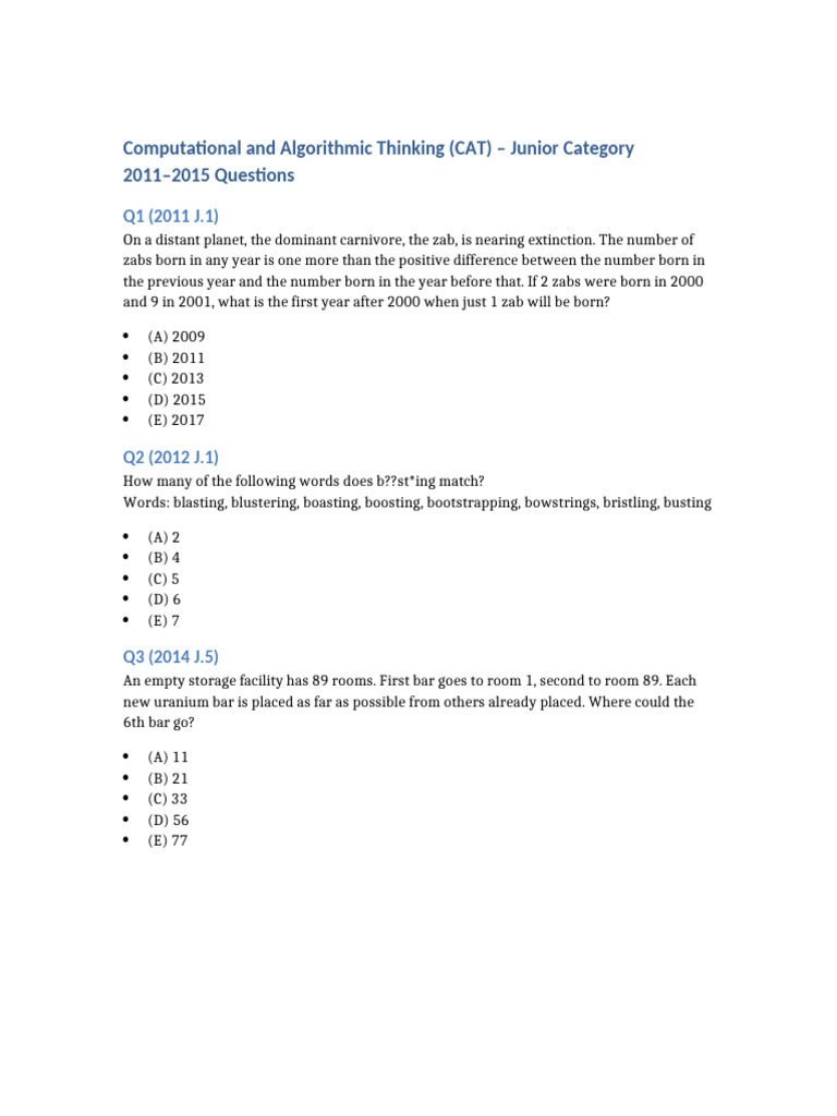 CAT Junior Questions and Answers | PDF