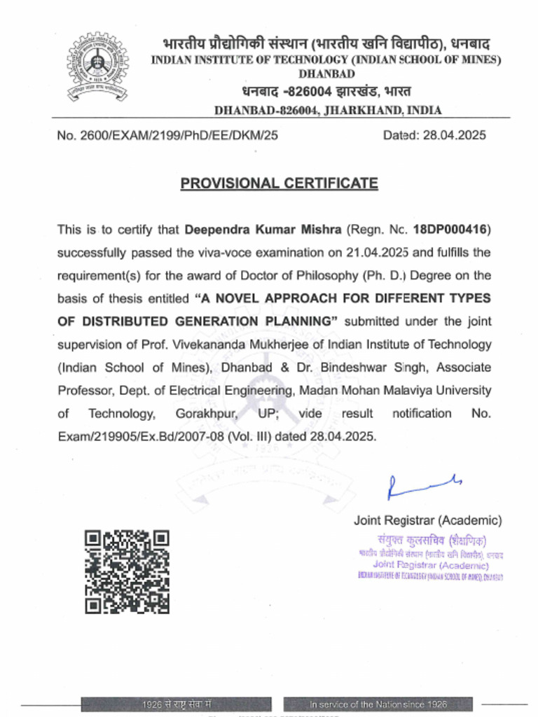 Deependra Kumar Mishra_18DP000416_Provisional | PDF