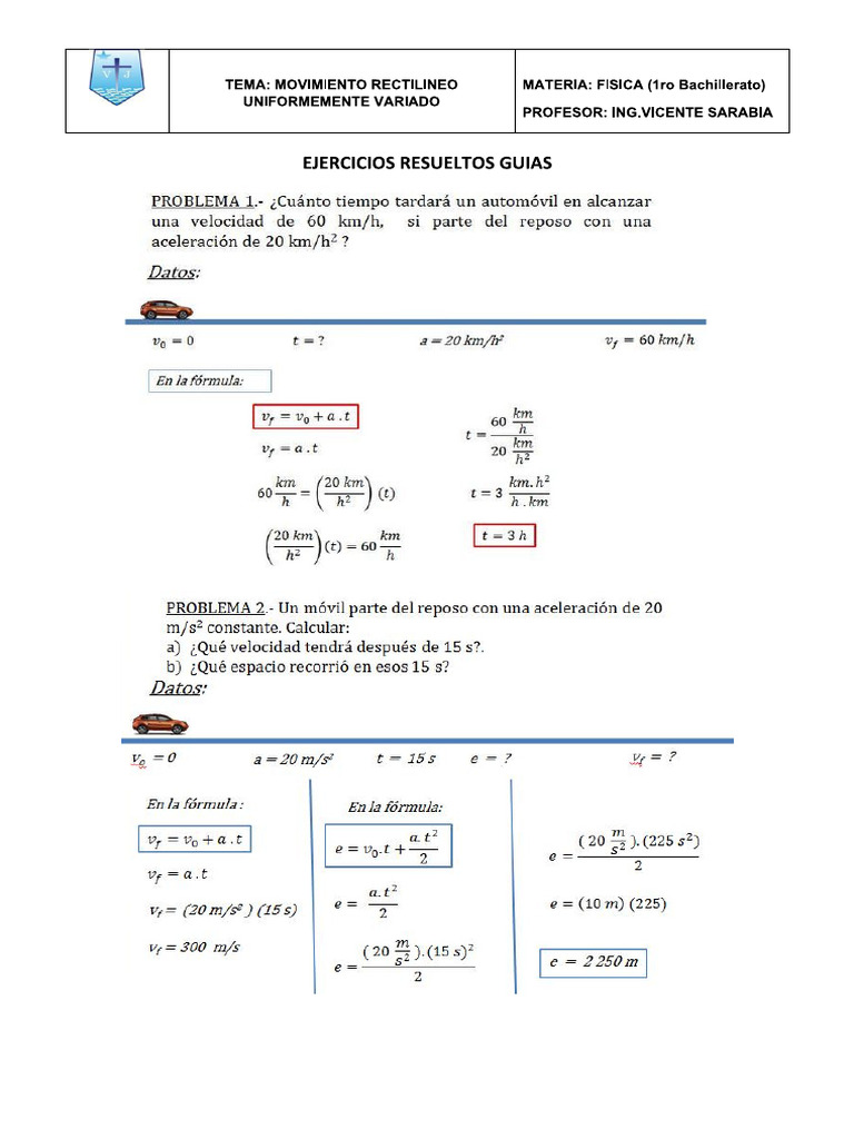 EJERCICIOS RESUELTOS Y DEBERES - MRUV | PDF