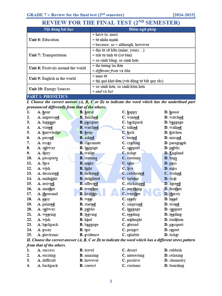 Preparation for the final test | PDF