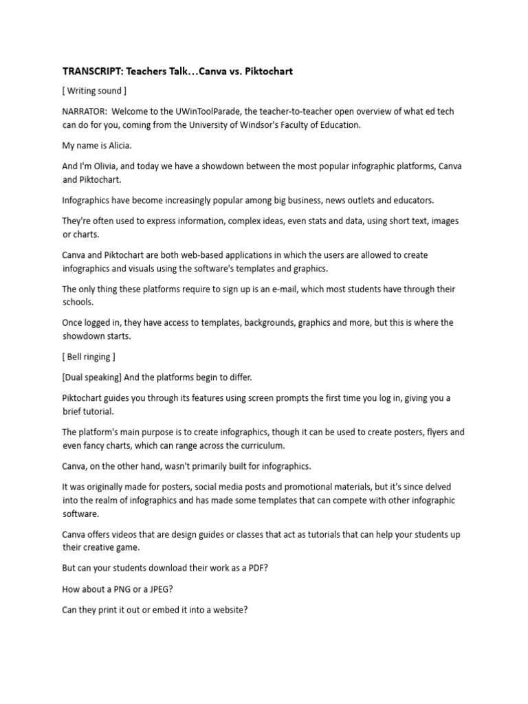Teachers Talk... Canva vs. Piktochart | PDF | Infographics | Human ...