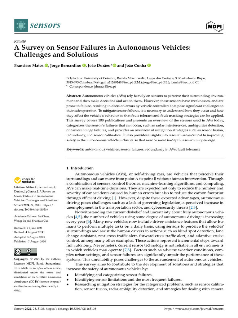 A Survey On Sensor Failures in Autonomous Vehicles | PDF | Lidar | Radar