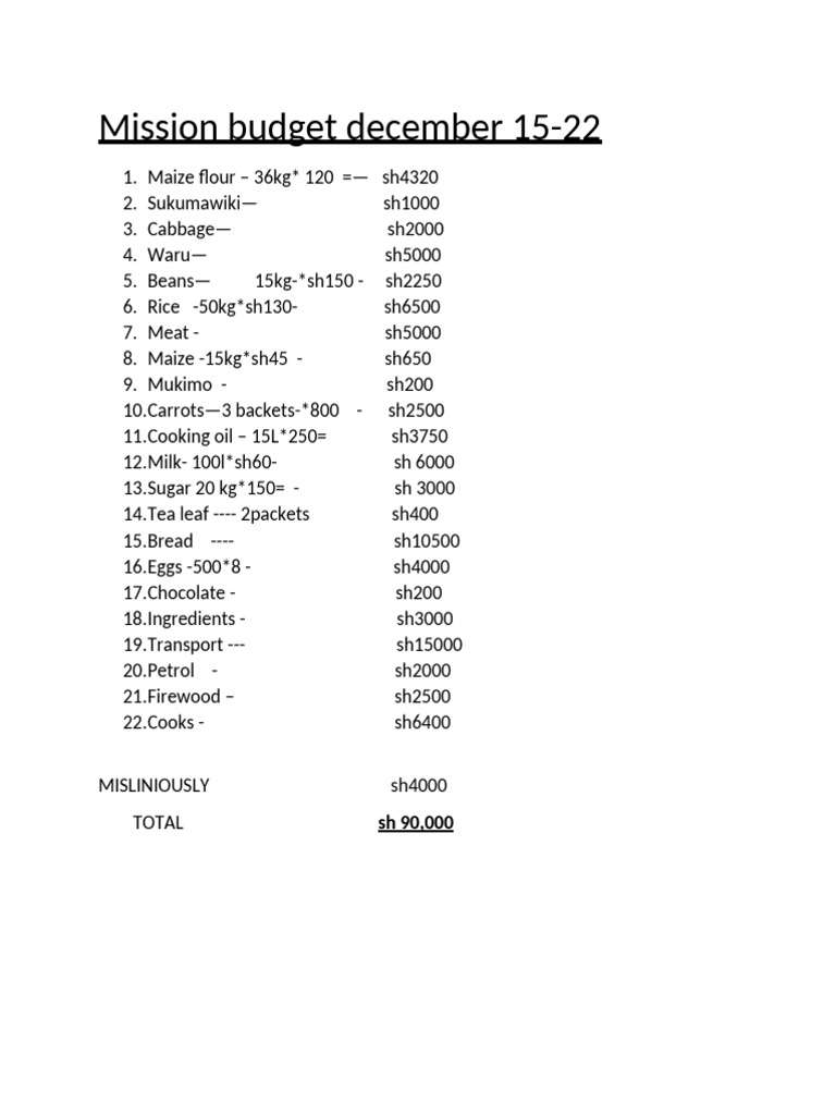 Mission Budget December 15 | PDF