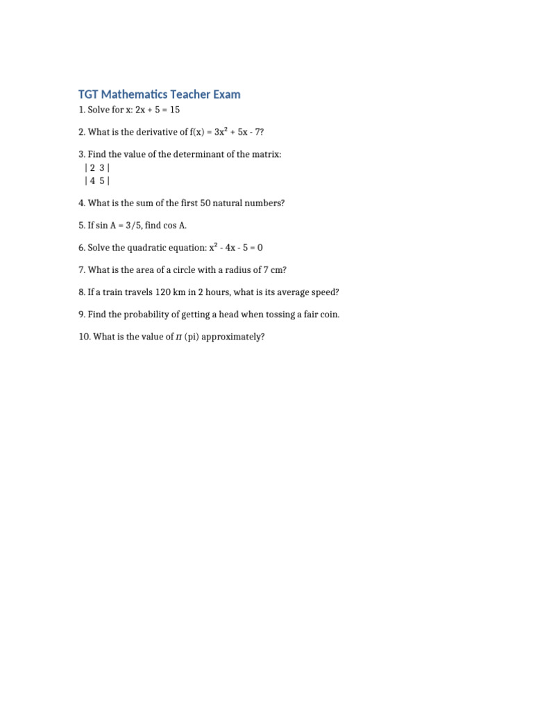 TGT Maths Exam Questions & Solutions | PDF