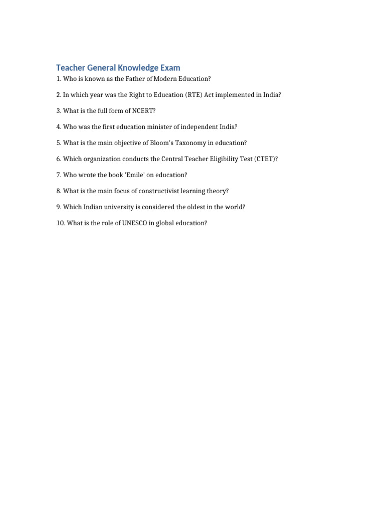 Teacher General Knowledge Exam Guide | PDF