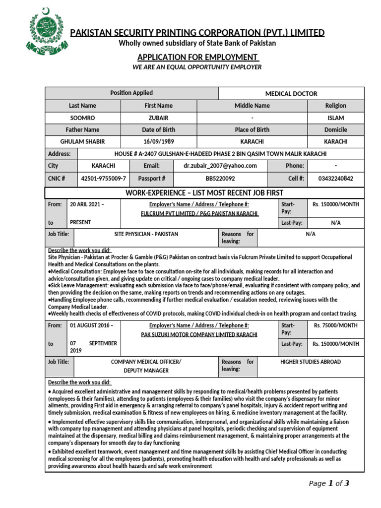 Application-for-employment-Form (PSPC) | PDF | Physician | Health Care