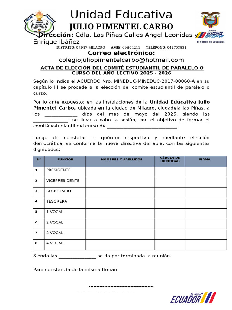 Acta Comité Estudiantil de Grado | PDF