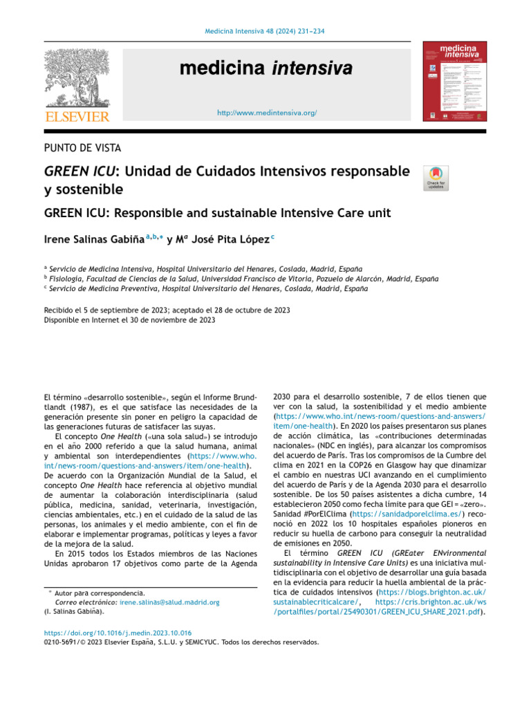 Green ICU:: Unidad de Cuidados Intensivos Responsable y Sostenible ...