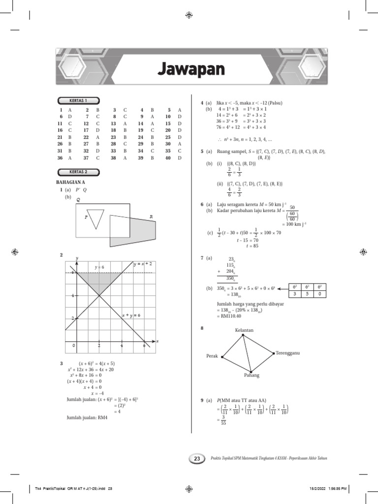 UASA Matematik Tingkatan 4 ANS | PDF