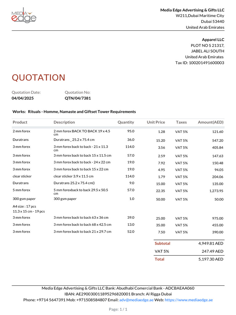Quotation for Media Edge Advertising | PDF
