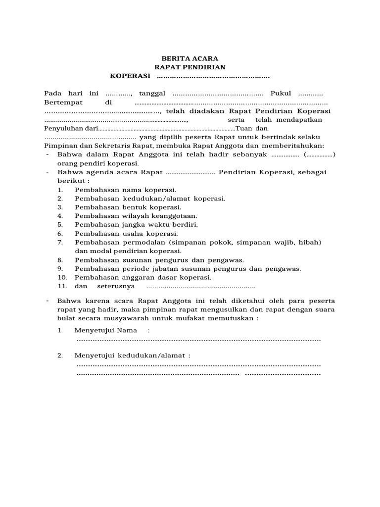 Berita Acara Rapat Pendirian Kopdeskel Merah Putih | PDF