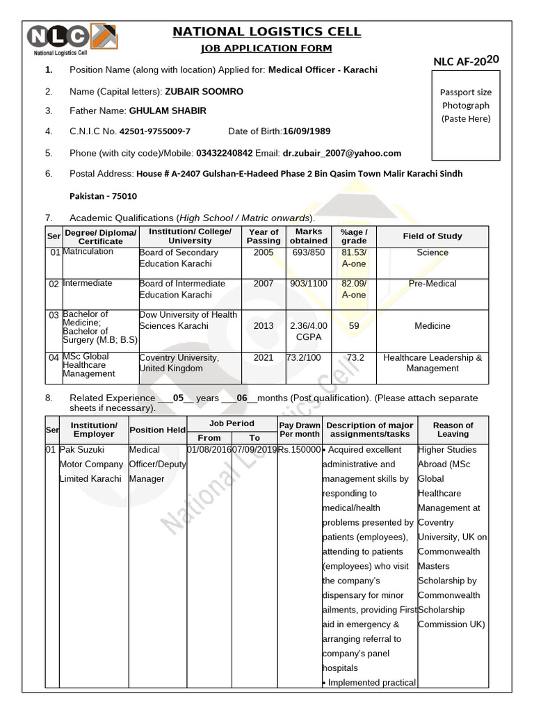 Application Form NLC AF-2020 | PDF | Occupational Safety And Health ...
