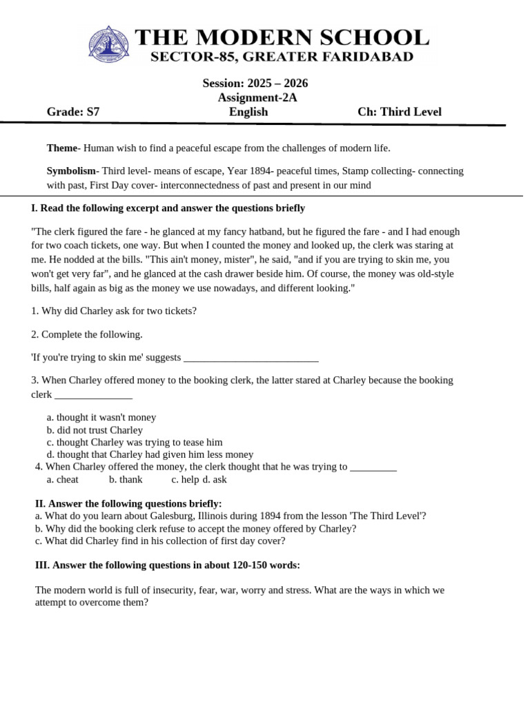 Assessment Sheet S7 Third Level | PDF