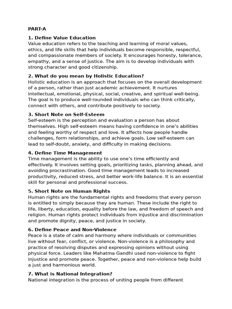 value education answer | PDF | Spirituality | Social Psychology