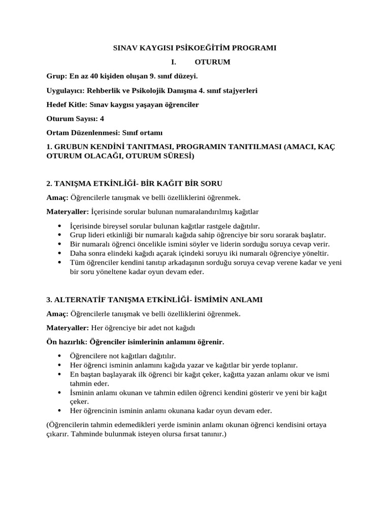 Sinav Kaygisi Psi̇koeği̇ti̇m Programi | PDF