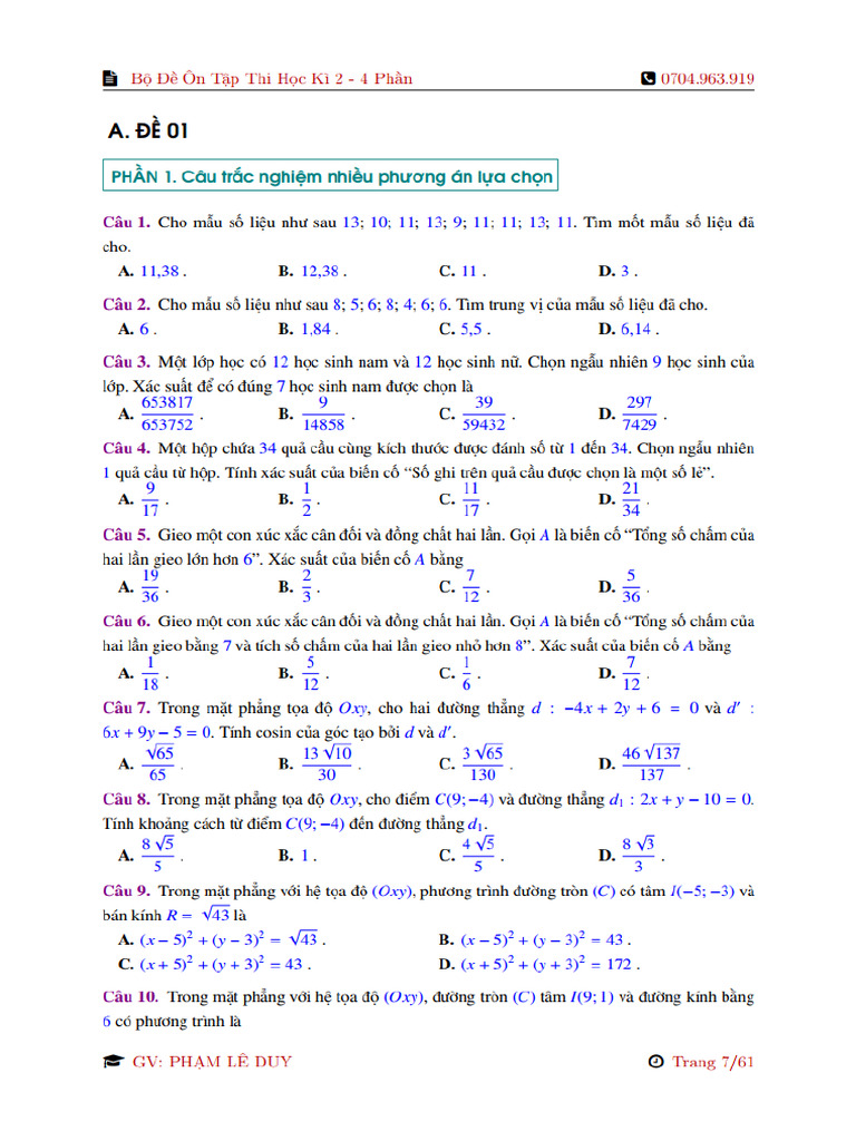 Bo de On Tap Kiem Tra Cuoi Hoc Ki 2 Mon Toan 10 Theo Cau Truc Moi | PDF