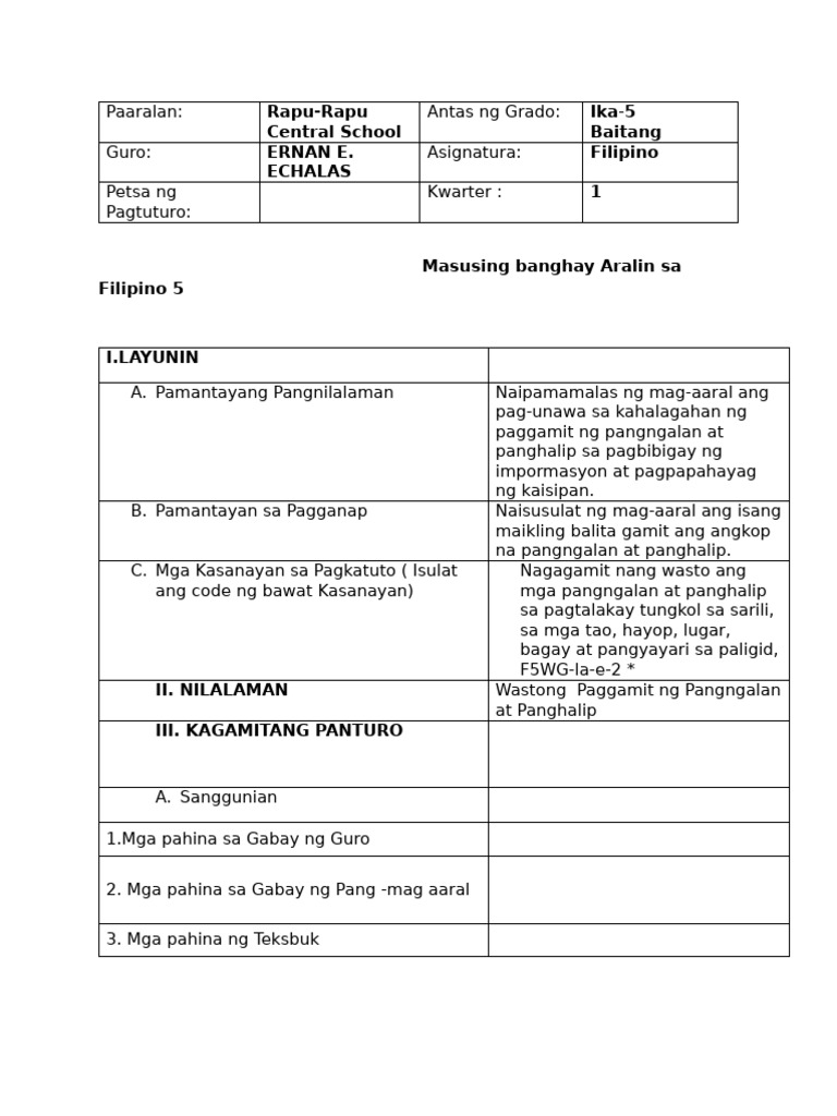 Masusing Banghay Aralin 1 | PDF