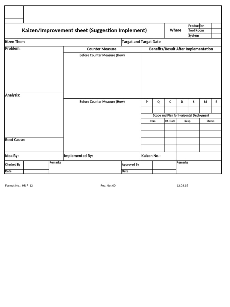 DL HR F 12 Kaizen Sheet | PDF
